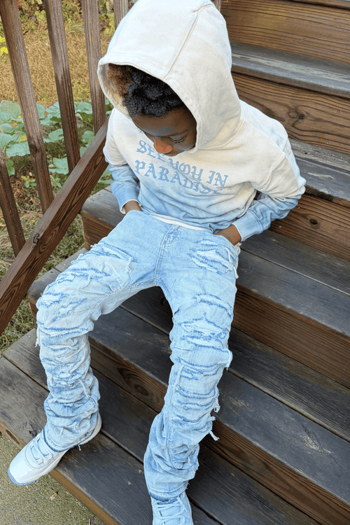 Kids Stacked Ripple Effect Denim (Ice Blue)