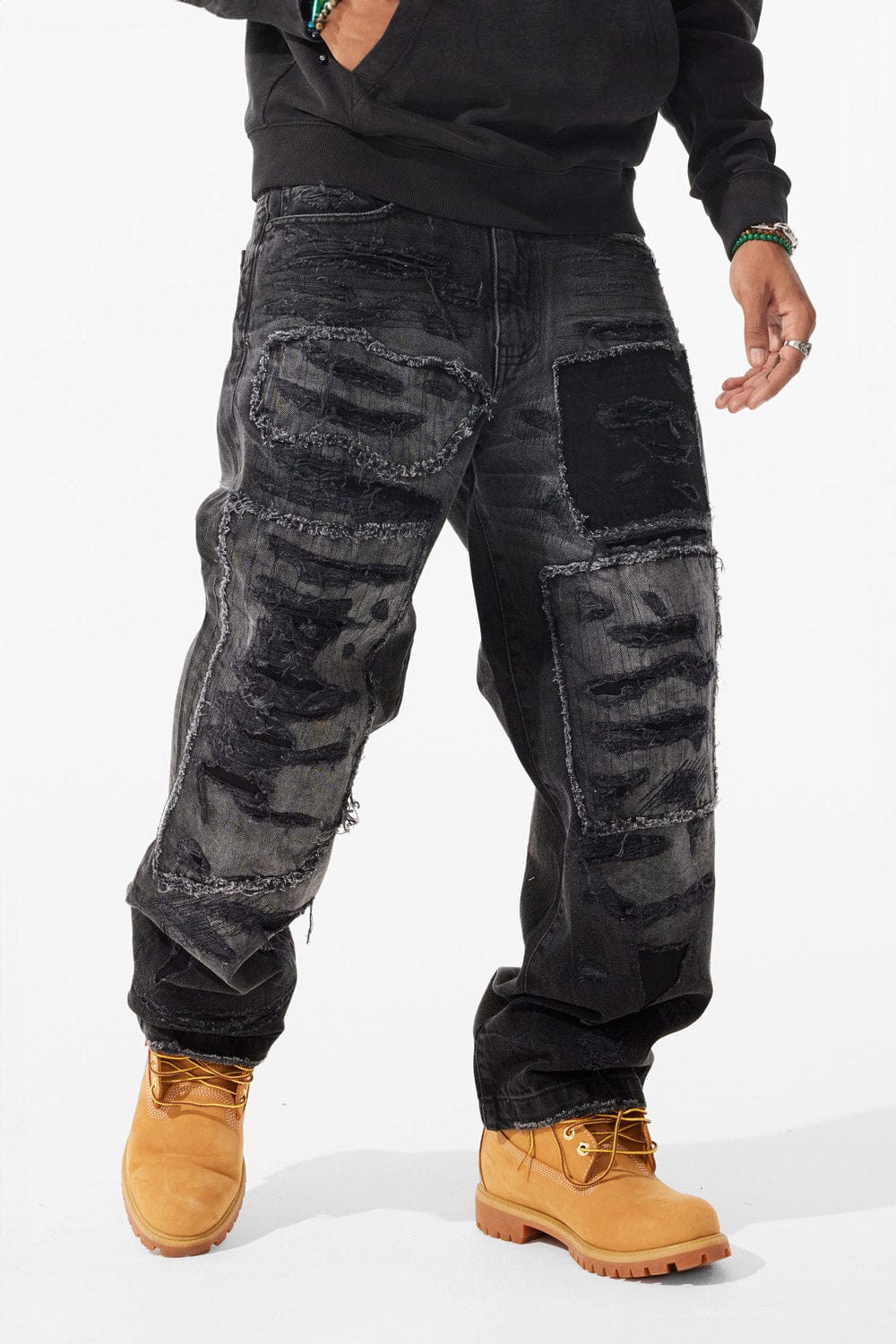 Wide Leg Fit - Reconstructed Denim (Black Shadow) - Brian Collection