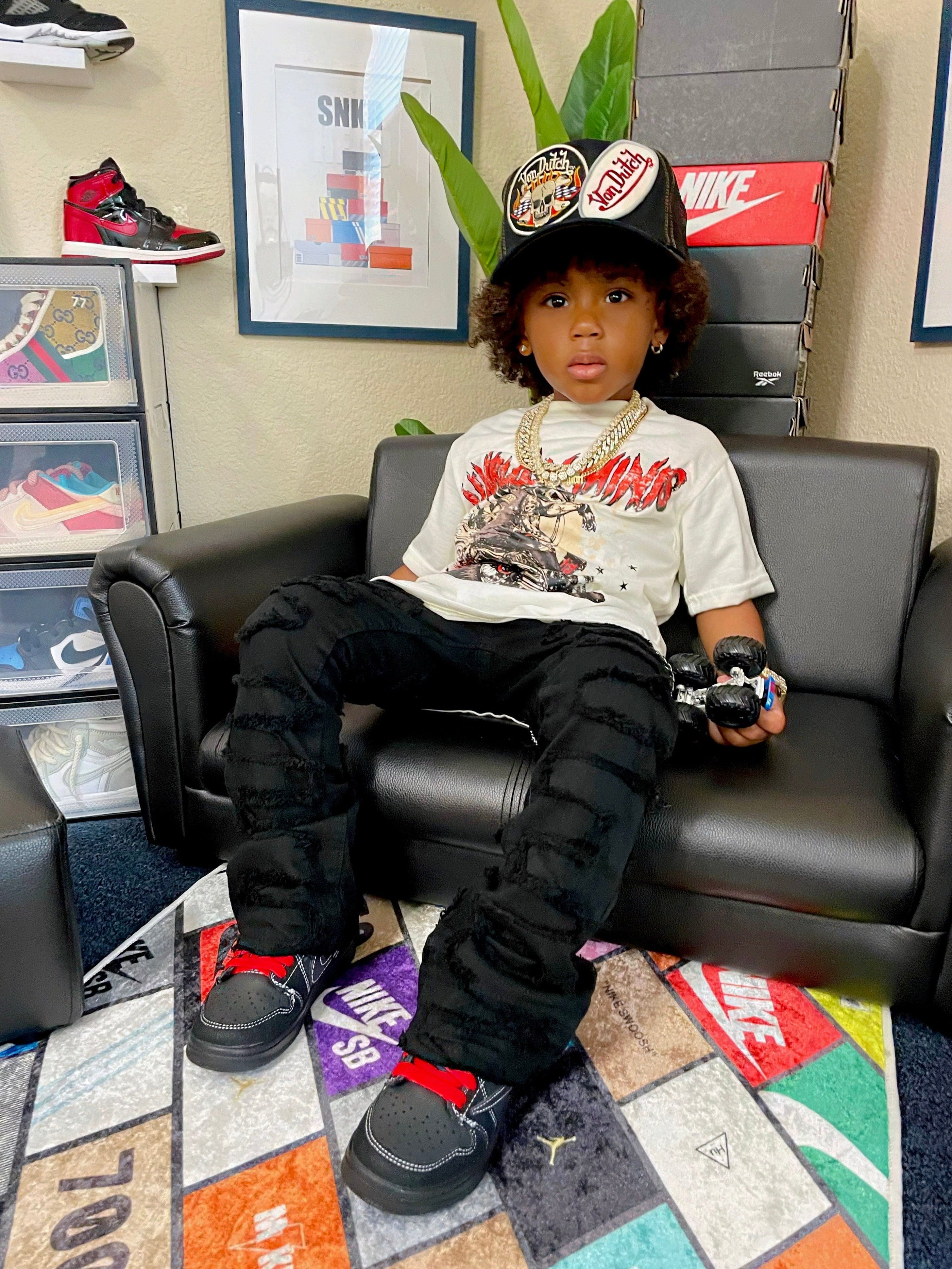 Kids Stacked Python Denim (Jet Black)